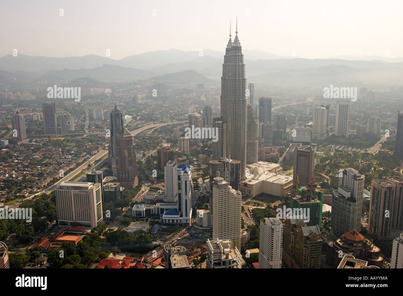 Aerial view of the KLCC district of Kuala Lumpur city from KL Tower ...