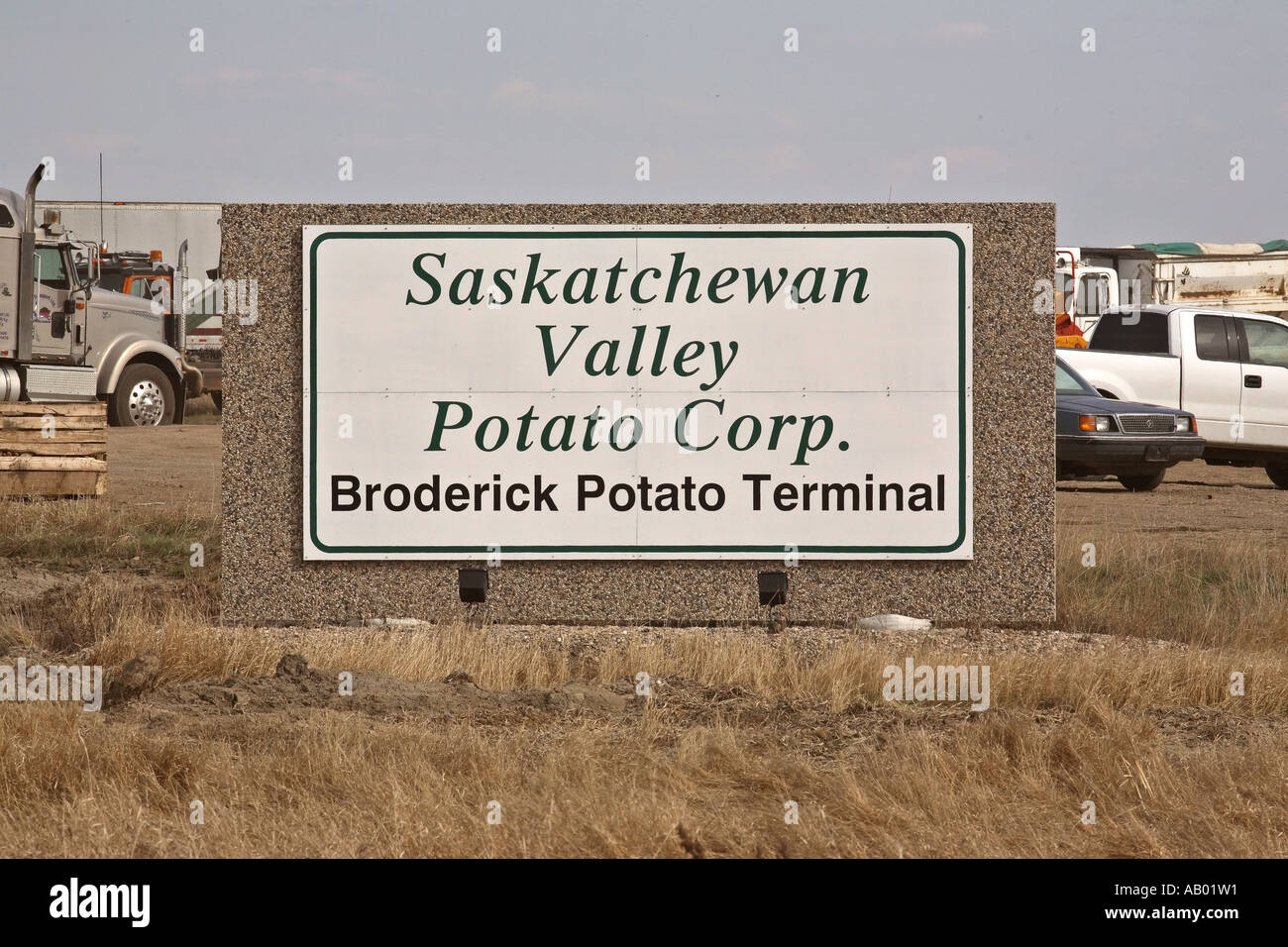 Sign for the Broderick potatoe plant in scenic Saskatchewan Canada ...
