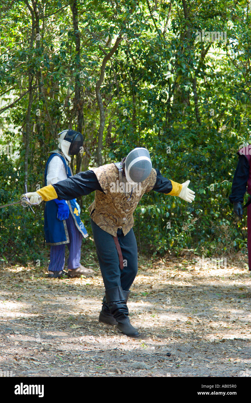 Actors fencing during a renaissance demonstration at homeschool outing ...
