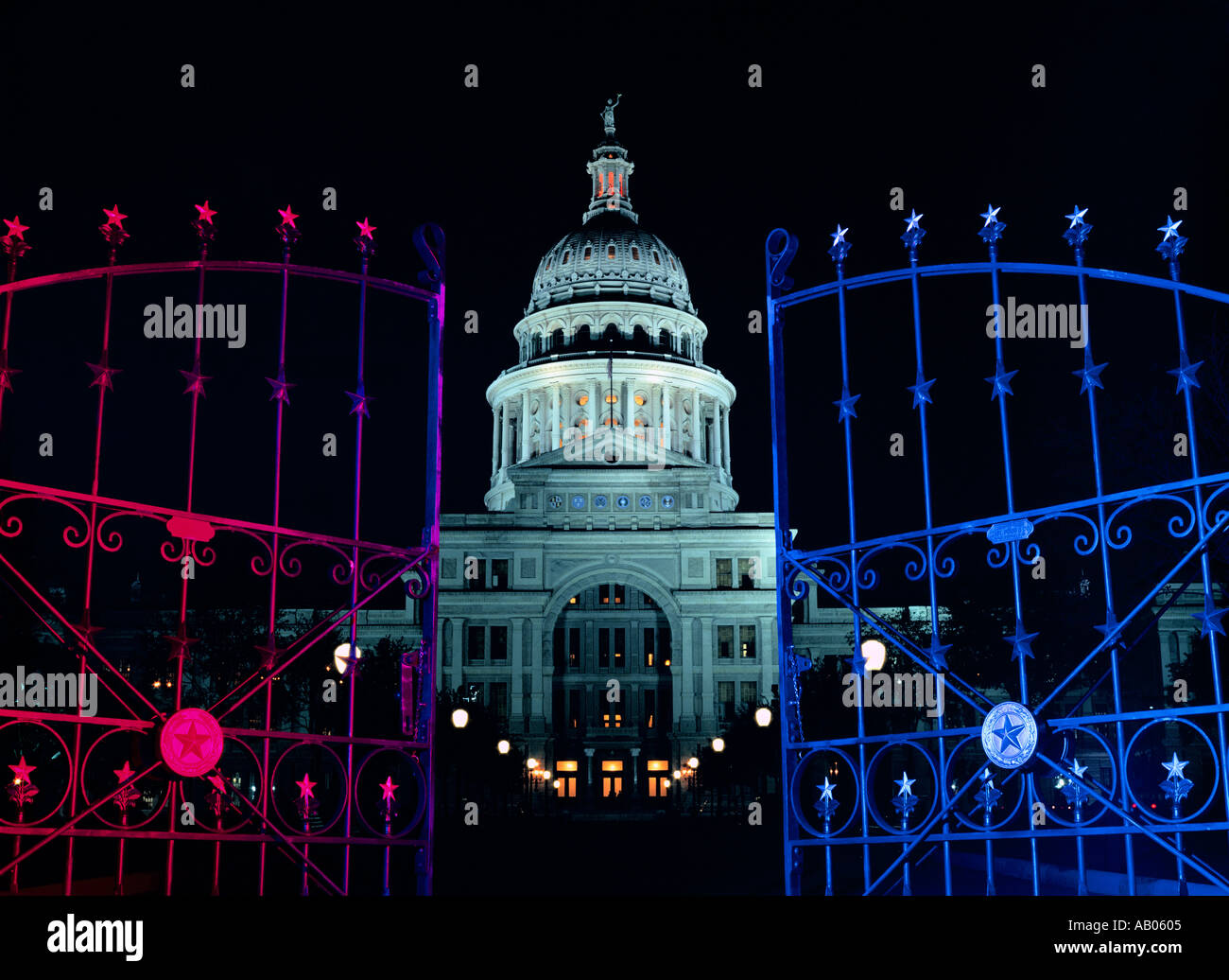 View of the State Capital Building in Austin Texas at night through the ...