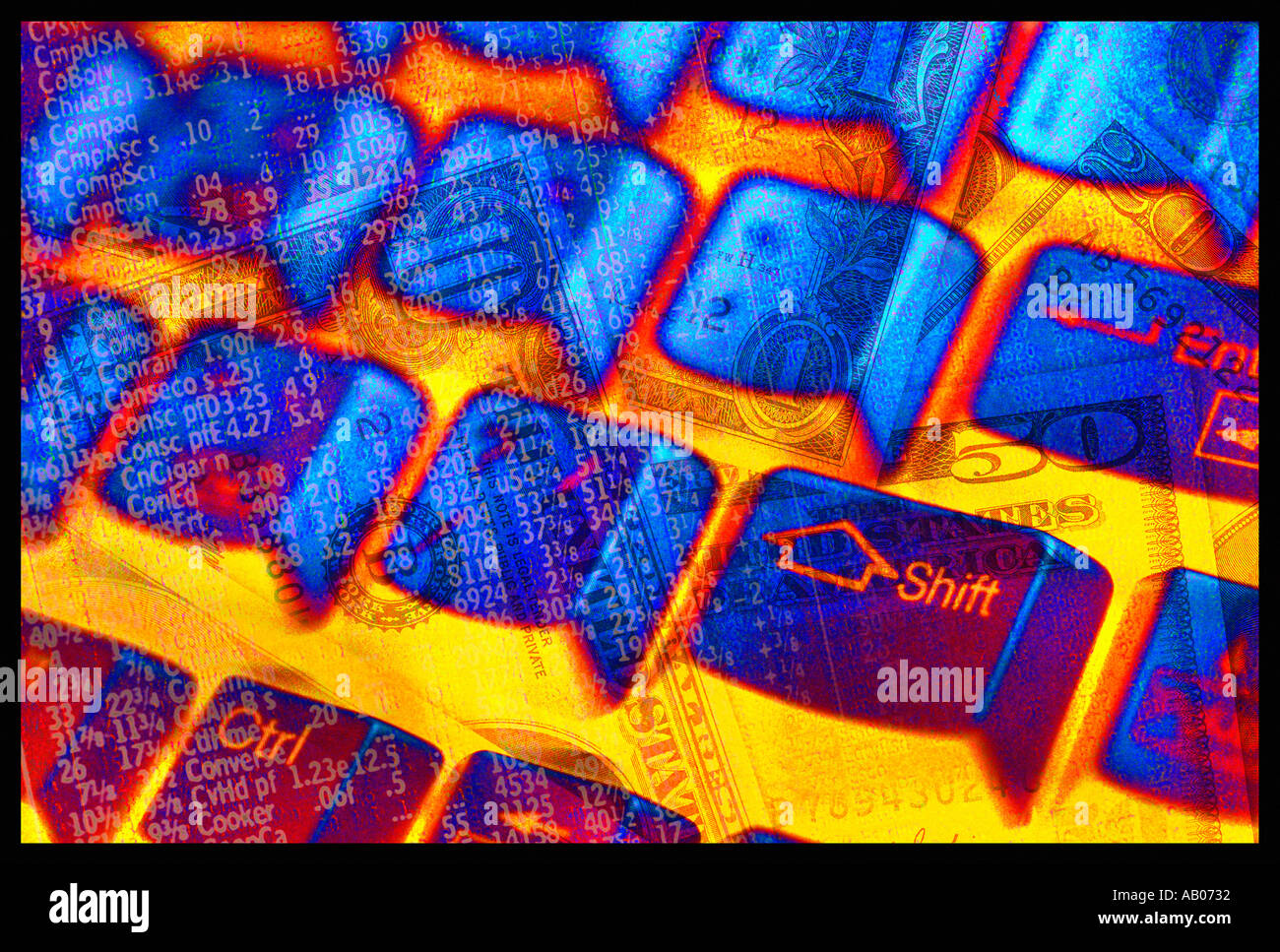 Close up of computer keyboard with blue and yellow color Stock Photo ...