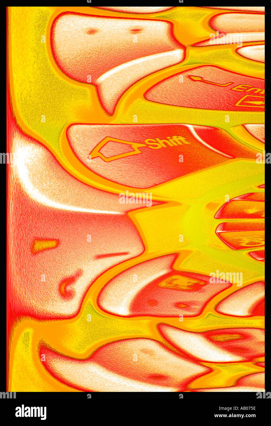 Close up of the keys of computer keyboard against a yellow background ...