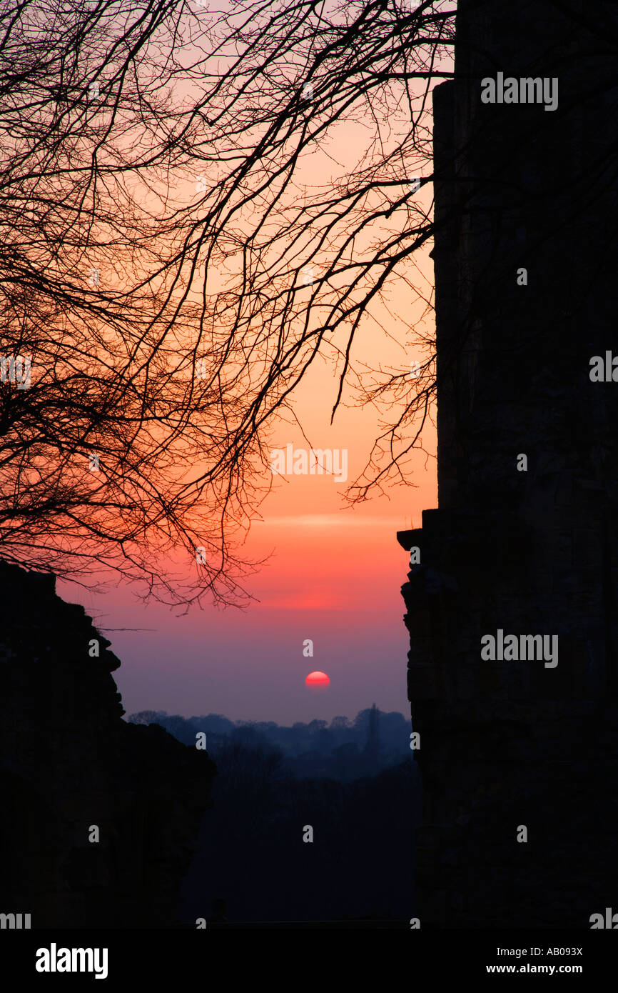 Sun setting over the Nidd Valley from the ruin of Knaresborough Castle ...