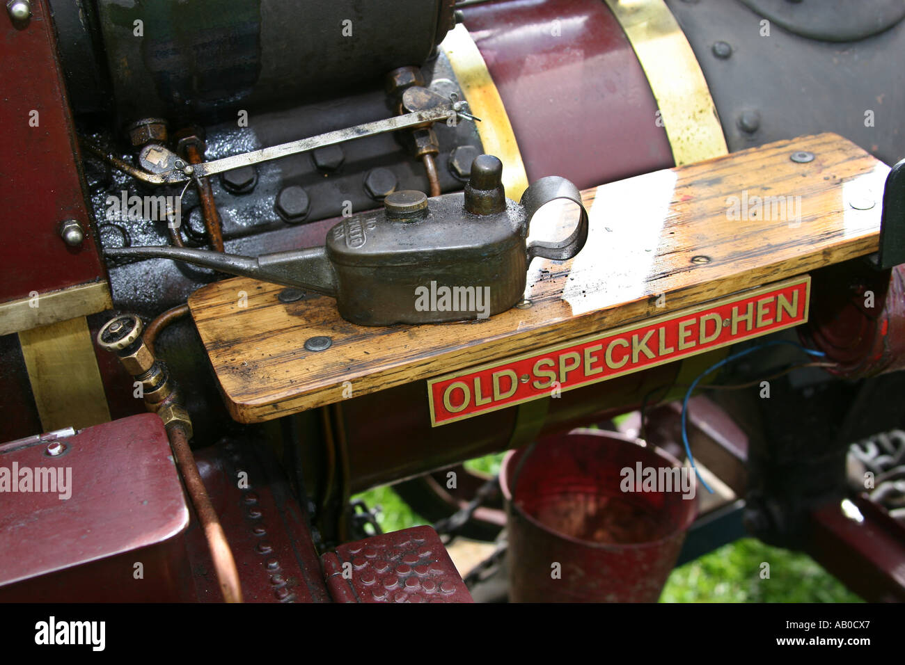 Old oil can with pump action on a scale model traction engine Stock ...