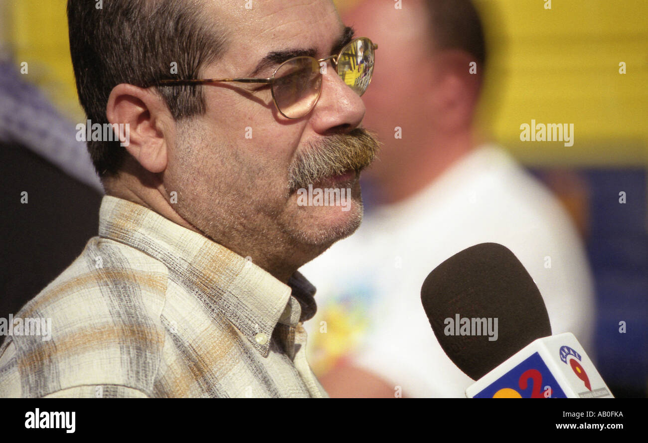 Spanish radio commentator with microphone Stock Photo - Alamy