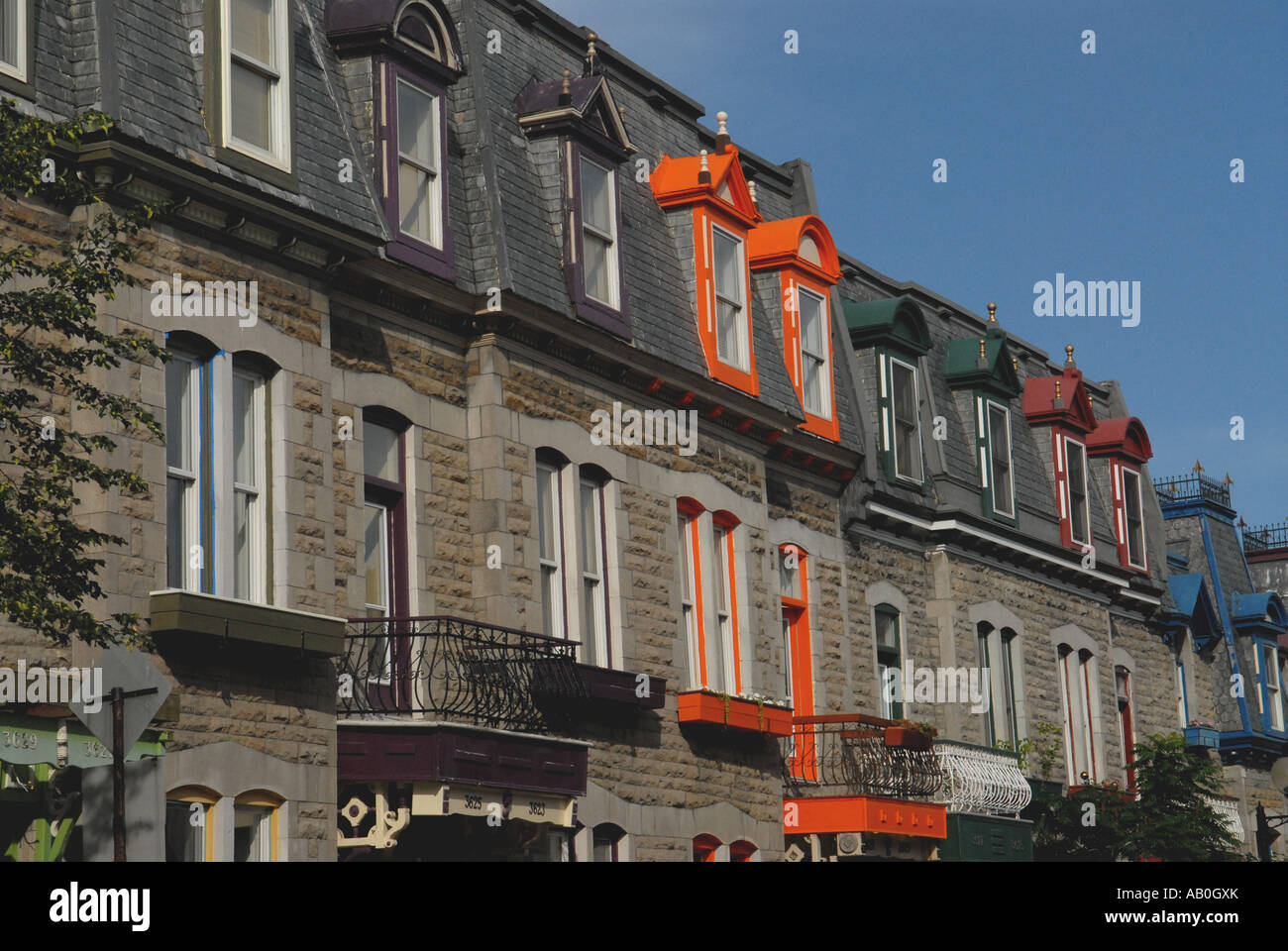 Roofs facade architecture house street scene quebec hi-res stock ...