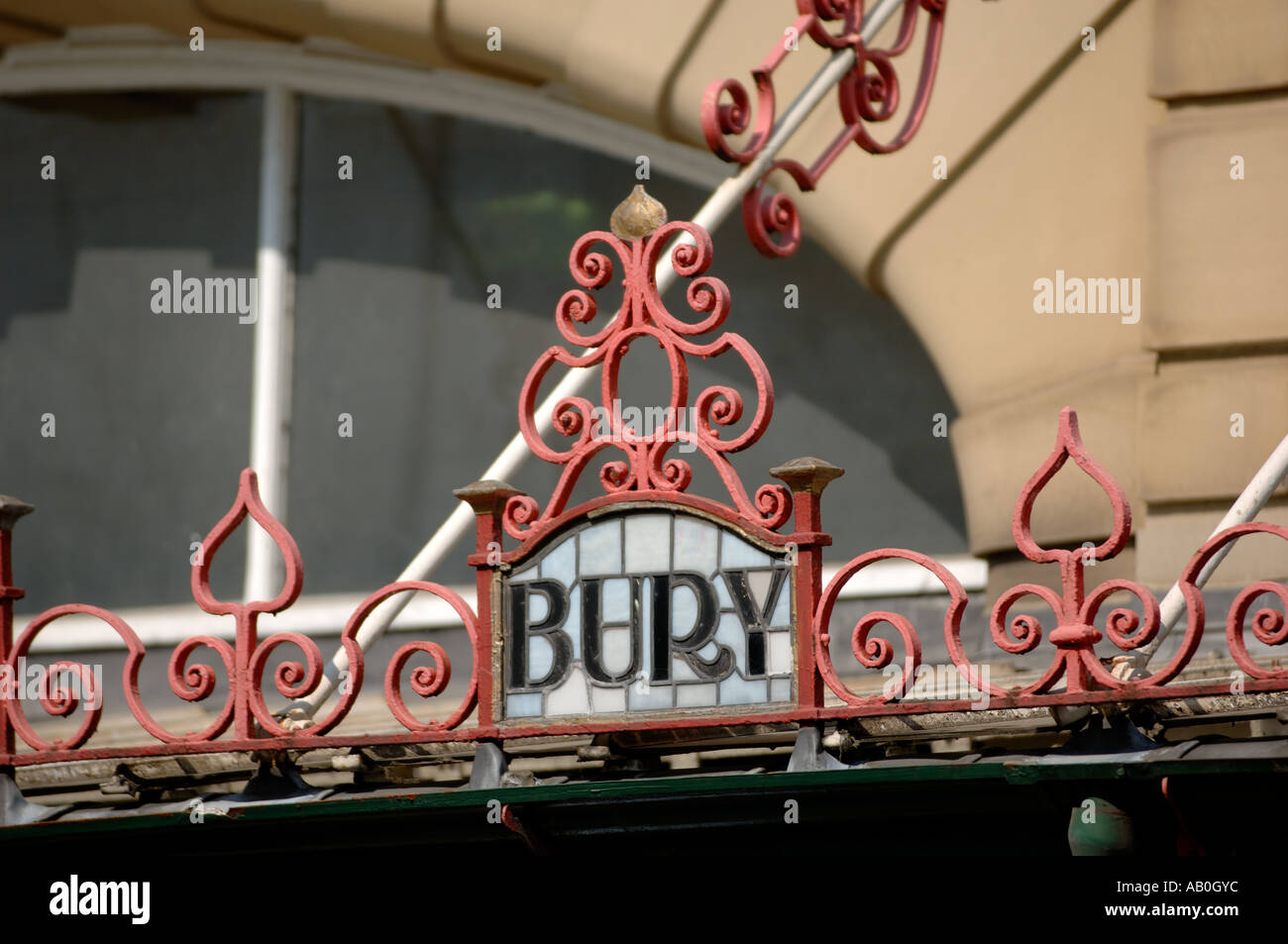 Bury sign Manchester Victoria railway station Stock Photo - Alamy