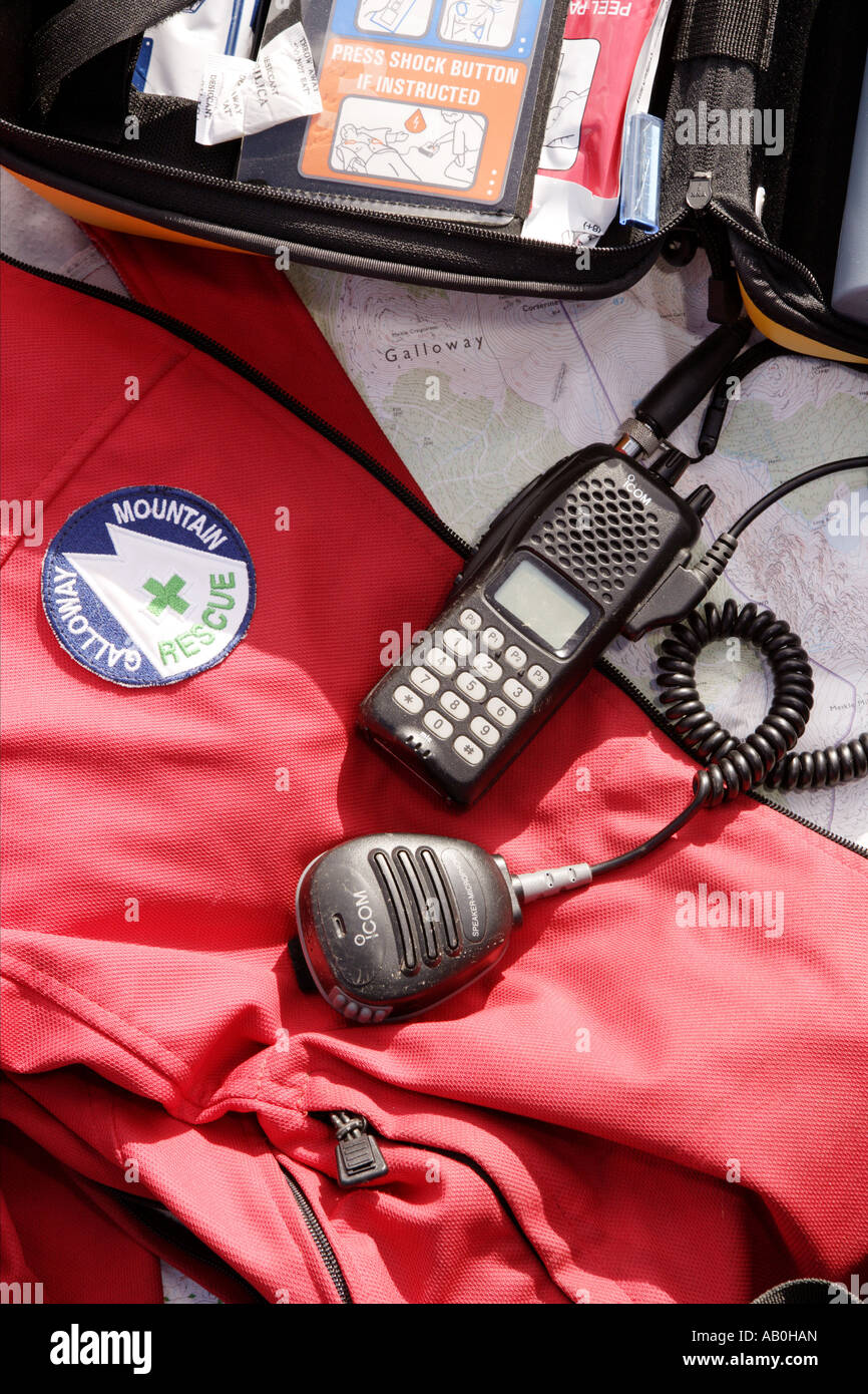 Quipment used in moutain rescue rucksack jacket defibrillator radio ...