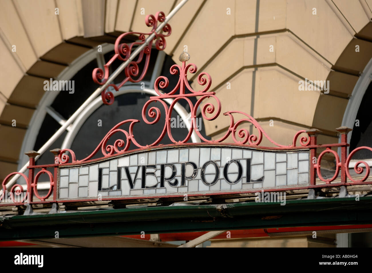 Liverpool sign Manchester Victoria railway station Stock Photo - Alamy