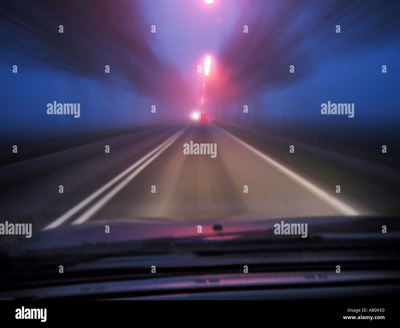 blurry road at dusk seen from driver s perspective Stock Photo - Alamy
