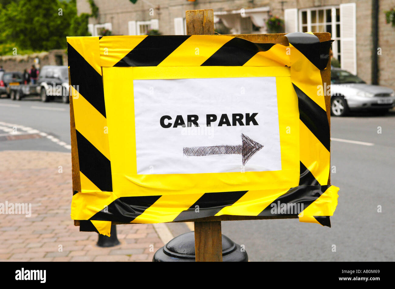 Homemade car park direction sign at Hay on Wye Powys Wales UK Stock ...