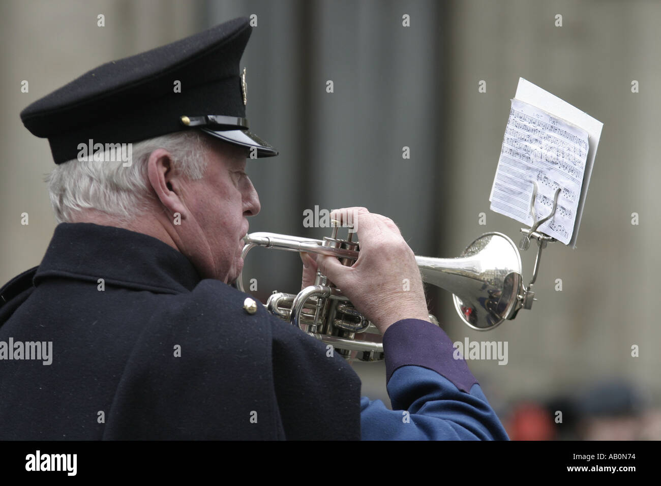 Playing The Last Post A trumpeter performs the solemn solo Cenotaph ...