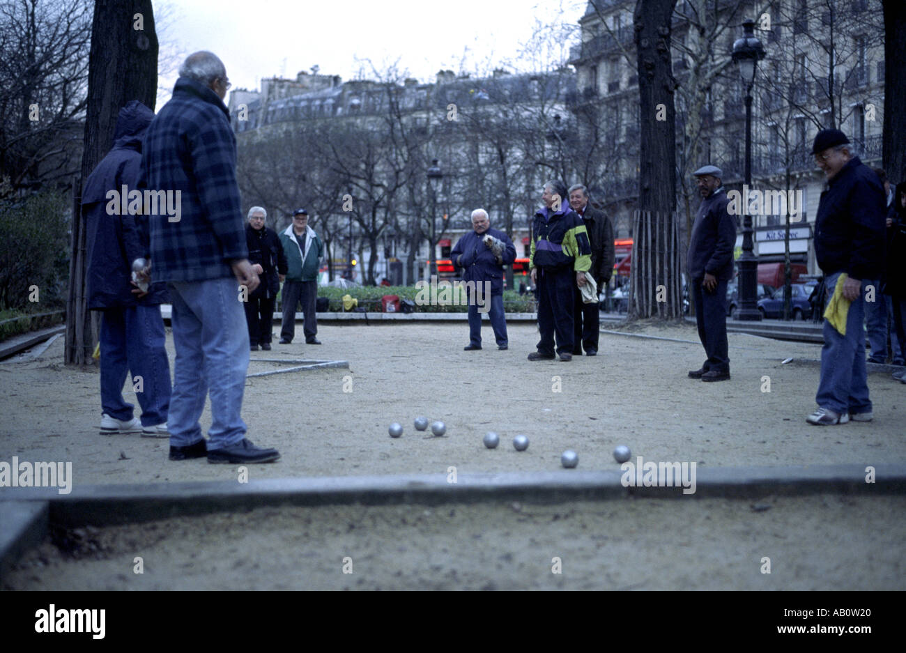 Men playing petanque on the Boulevard Richard Lenoir in Paris France ...