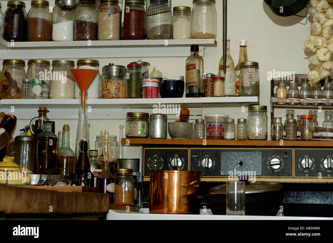 Old mason jars in kitchen of antique store Stock Photo - Alamy