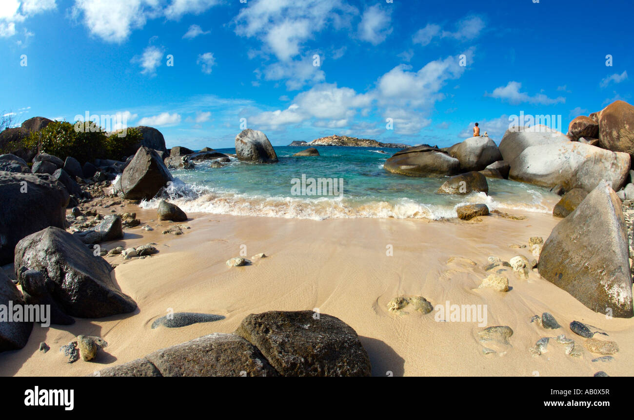 Devils bay fisheye shot woman sitting on the stone The Baths National ...