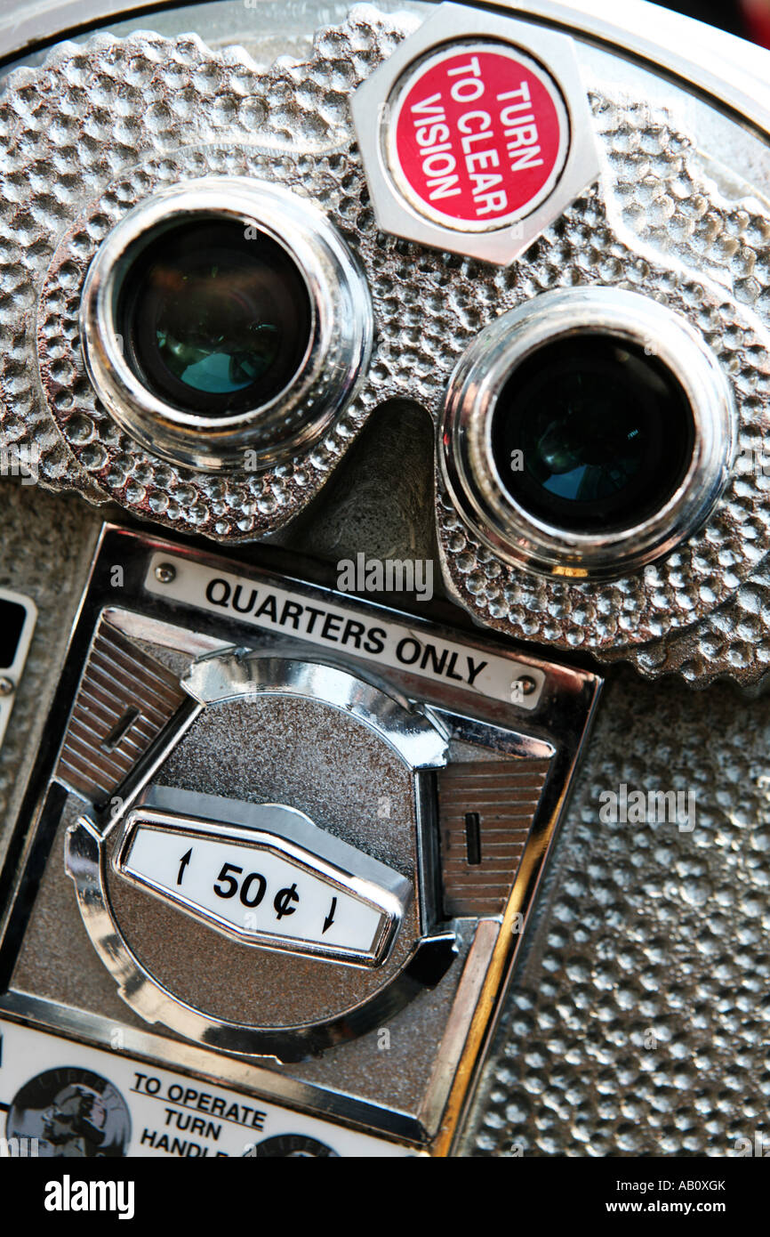 Full frame image lookout binoculars at the top of the Empire state ...