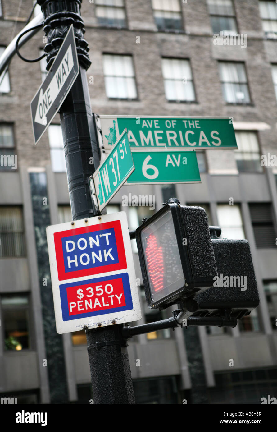 An amusing street corner traffic sign onBroadway New york, one saying ...