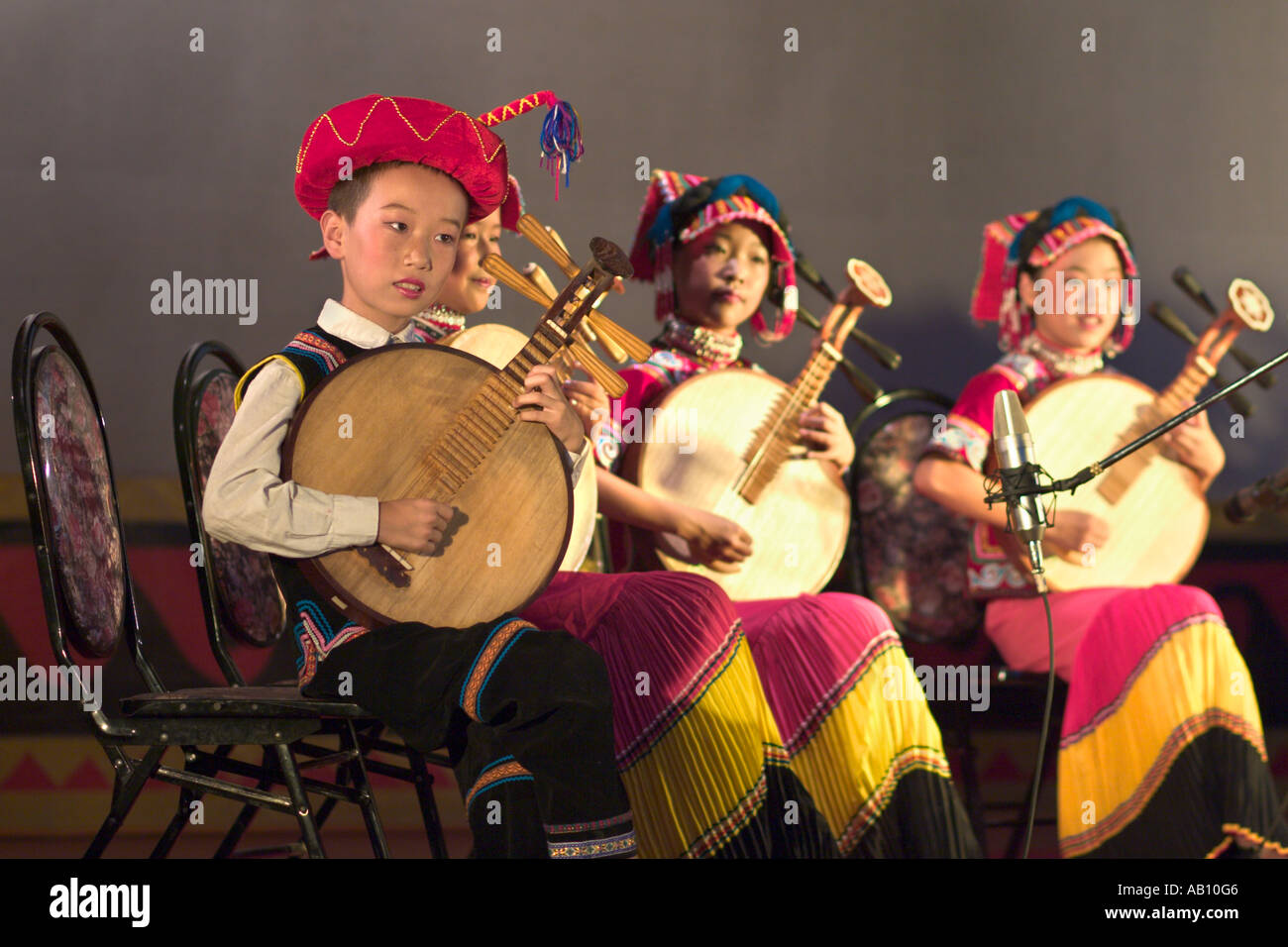 Traditional musicians perform during the annual torch festival Stock ...