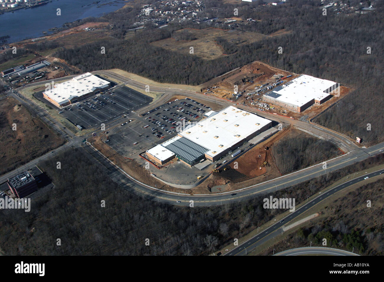 Aerial view of stores under construction in Staten Island, New York, U ...