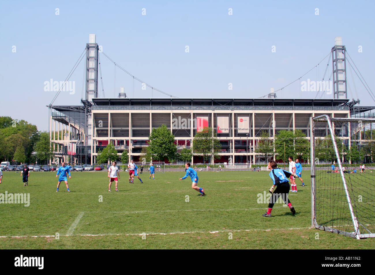 soccer players in front of Cologne Football Stadium Rhein Energie ...
