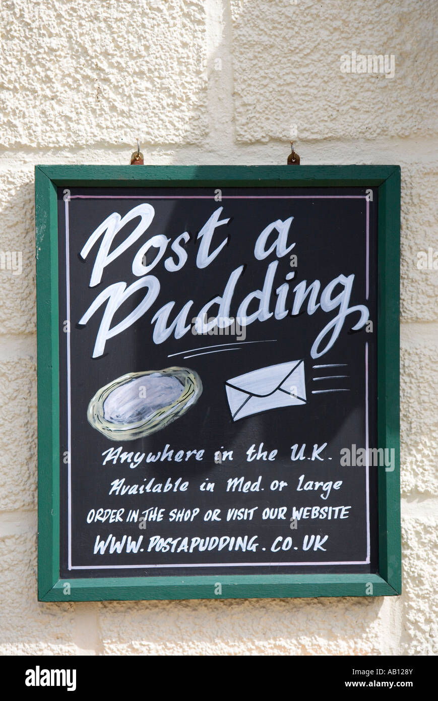Post a Pudding Sign UK Peak District Bakewell Stock Photo - Alamy