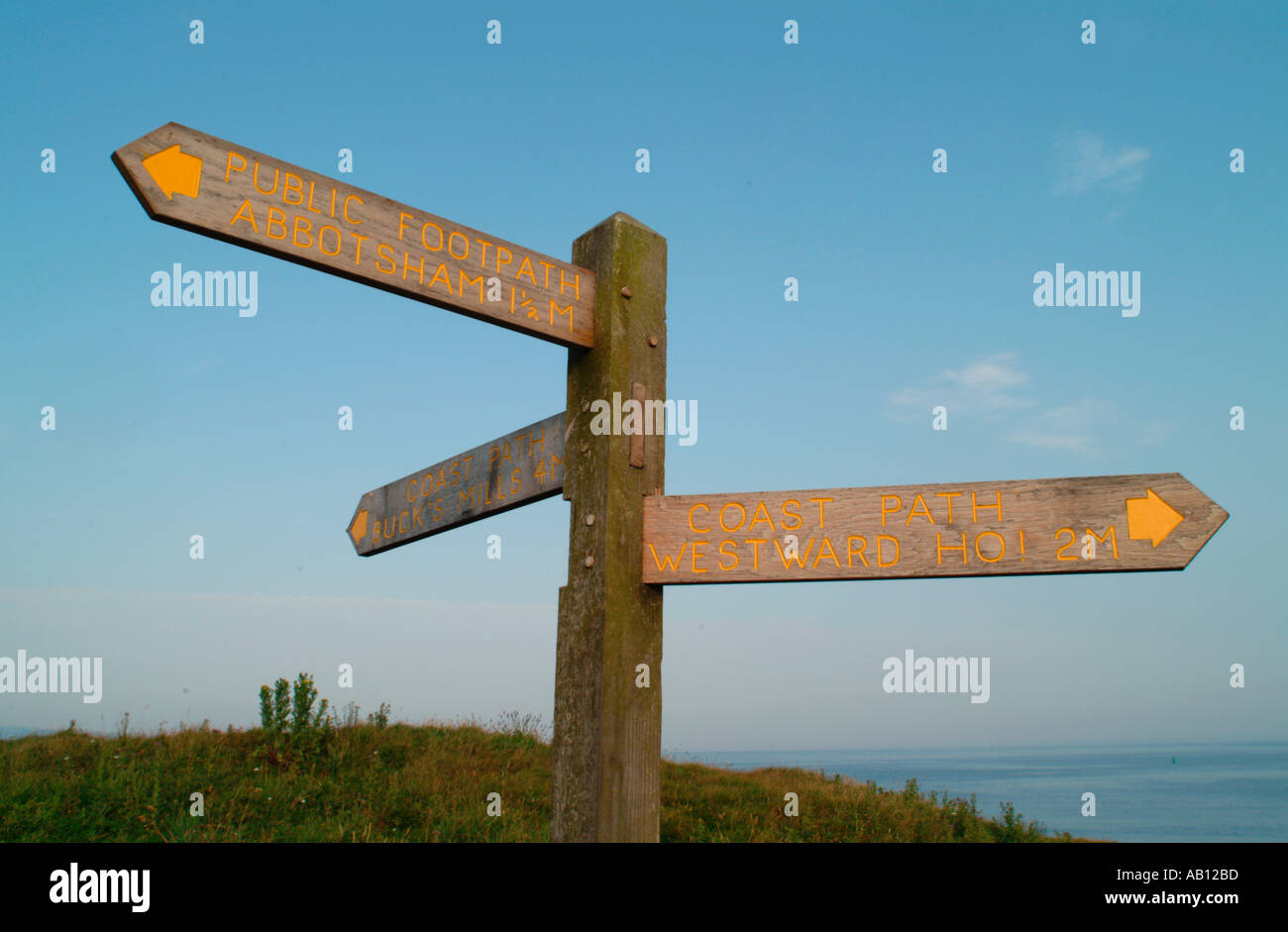 North Devon Coastal Path sign Abbotsham North Devon UK Stock Photo - Alamy