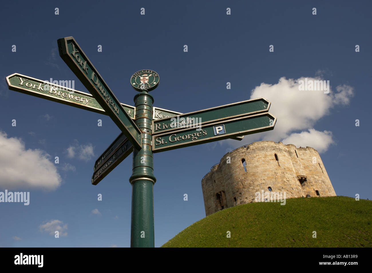 TOURIST DIRECTION SIGNS IN FRONT OF CLIFFORDS TOWER YORK CASTLE ...
