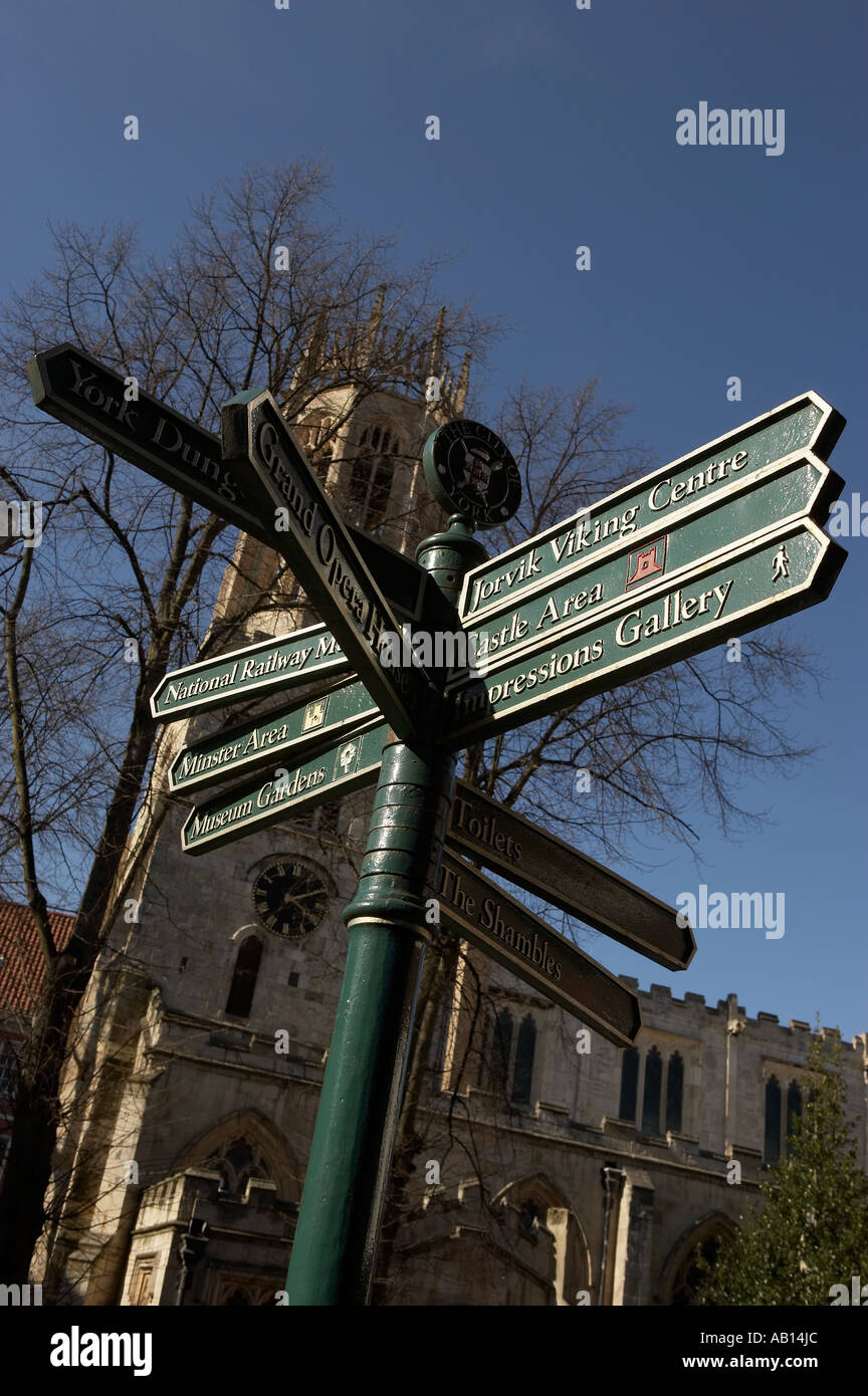 TOURIST DIRECTION SIGNS IN FRONT OF ALL SAINTS PAVEMENT CHURCH OUSEGATE ...