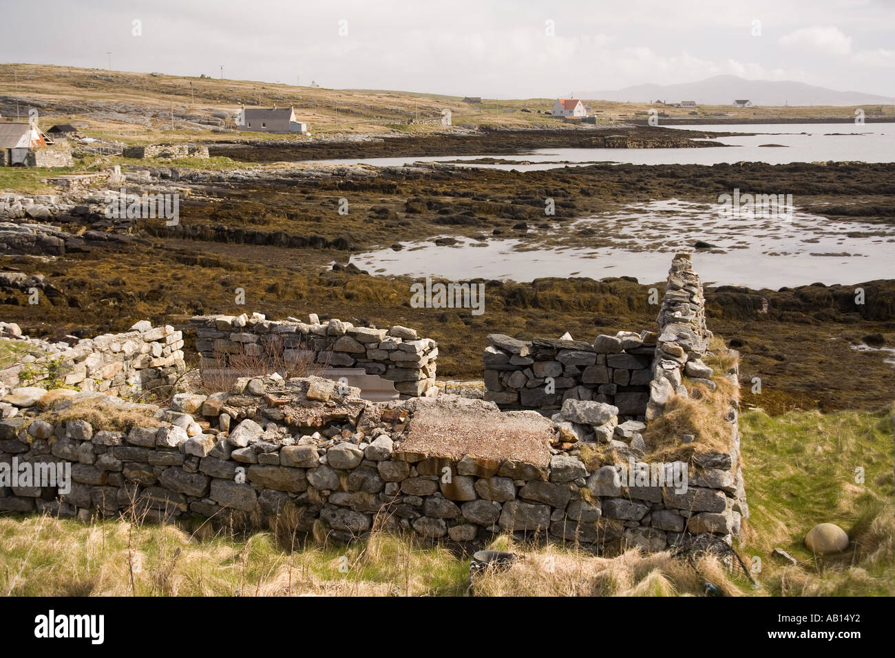 UK Scotland Western Isles Outer Hebrides Berneray abandoned coastal ...