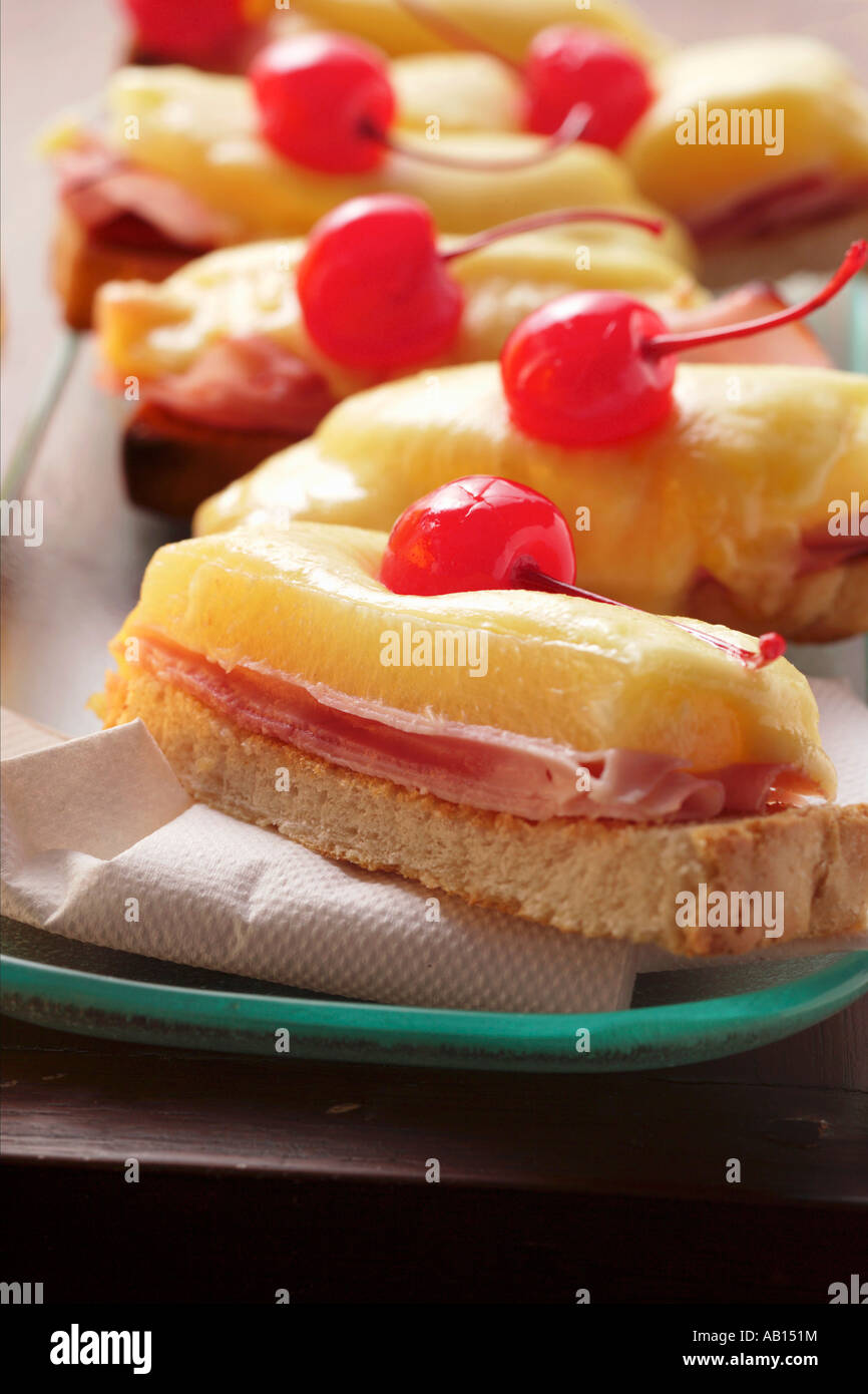 Ham and cheese on toast with cocktail cherry FoodCollection Stock Photo ...