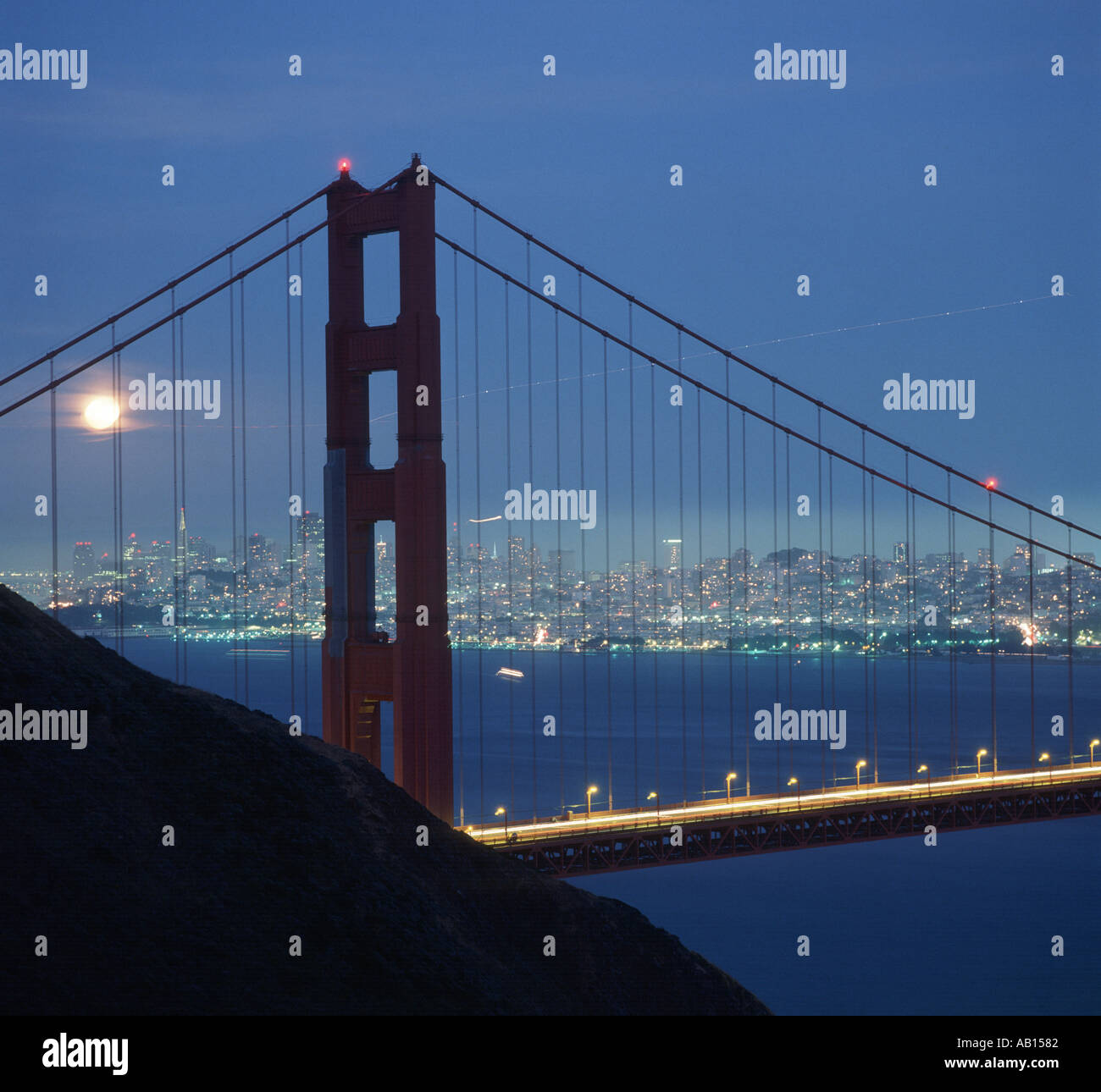 Moonlit Golden Gate Bridge at San Francisco California USA Stock Photo ...