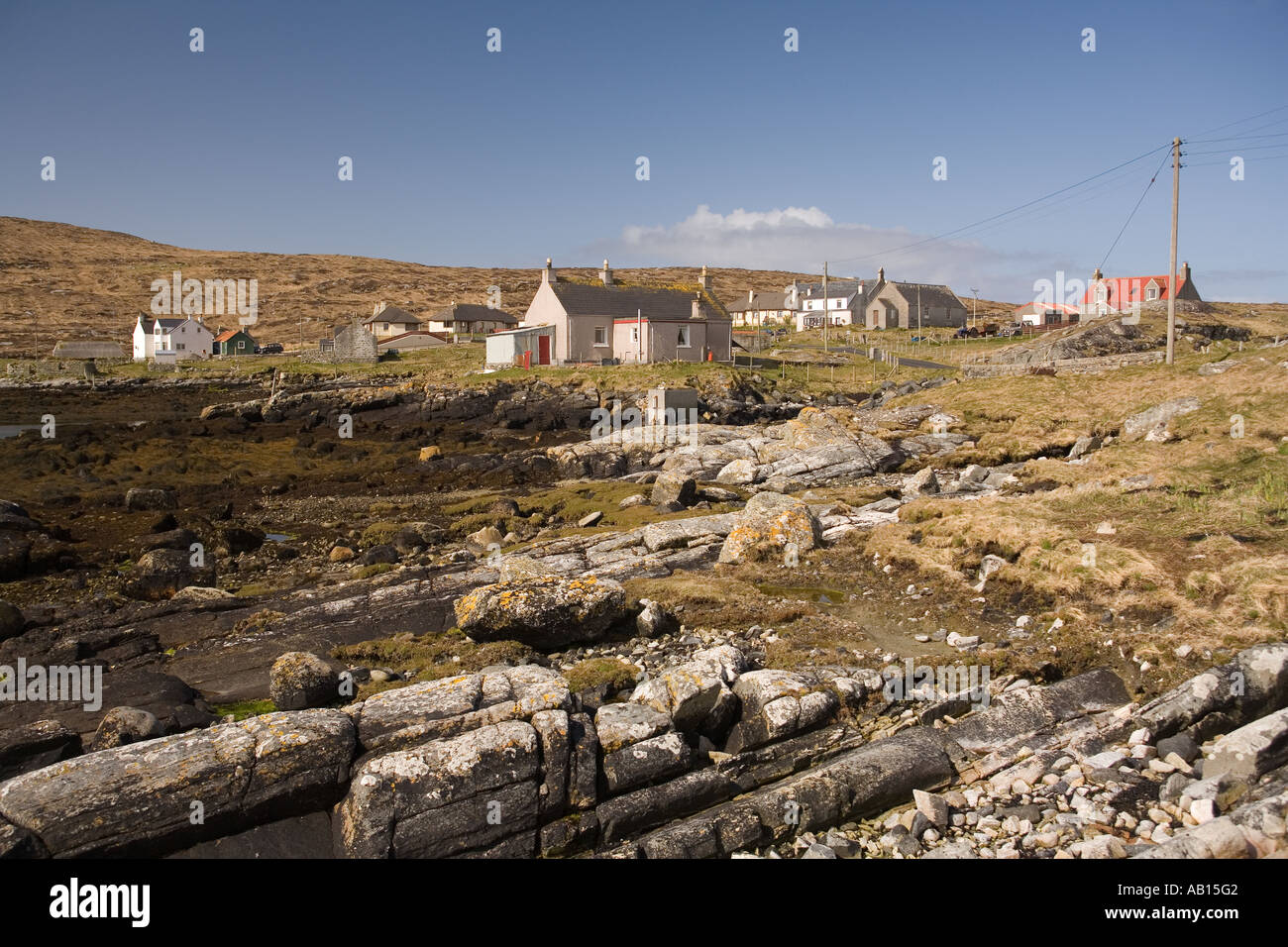 UK Scotland Western Isles Outer Hebrides Berneray village on north ...