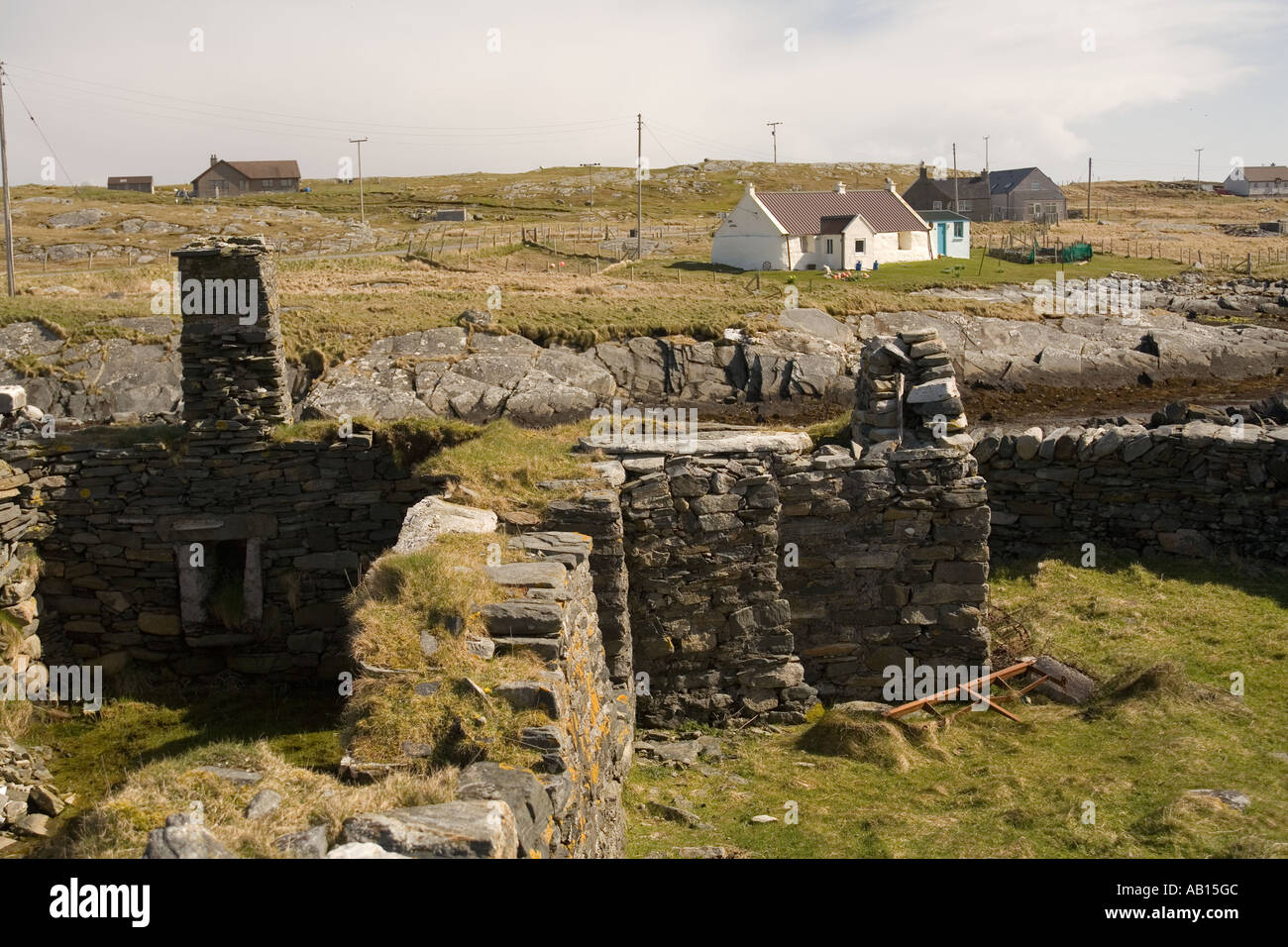UK Scotland Western Isles Outer Hebrides Berneray abandoned coastal ...