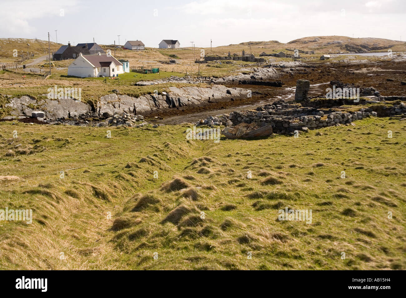UK Scotland Western Isles Outer Hebrides Berneray seafront crofts Stock ...