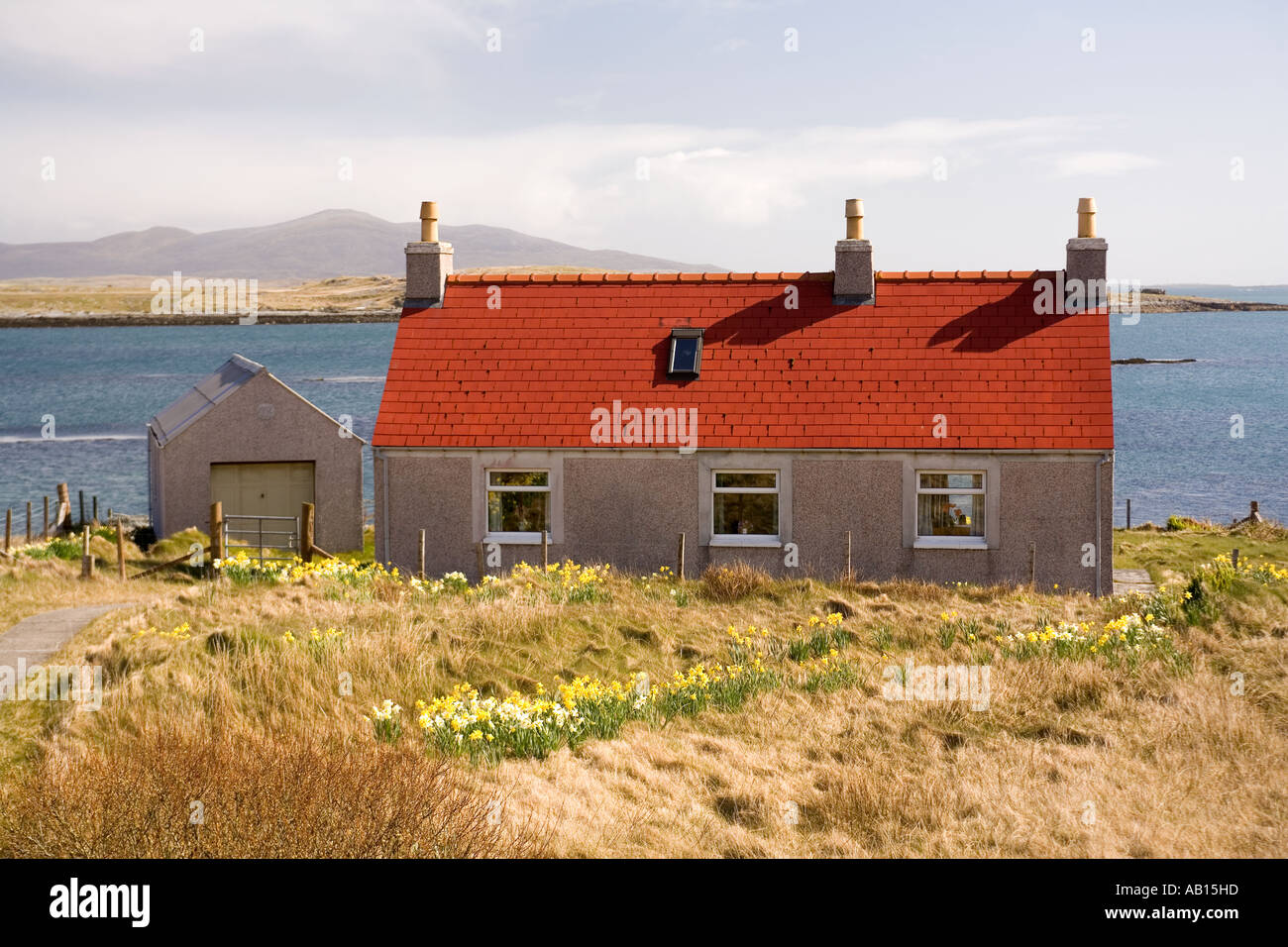 UK Scotland Western Isles Outer Hebrides Berneray seafront croft Stock ...