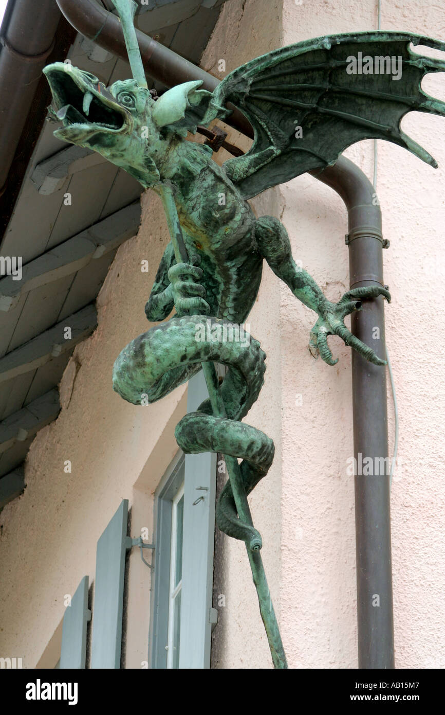 Bronze Dragon on house wall Landsberg Lech Bavaria Germany Europe Stock ...