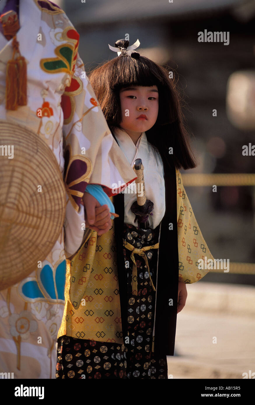 Young girl dressed as a Samurai warrior the the Festival of the forty ...
