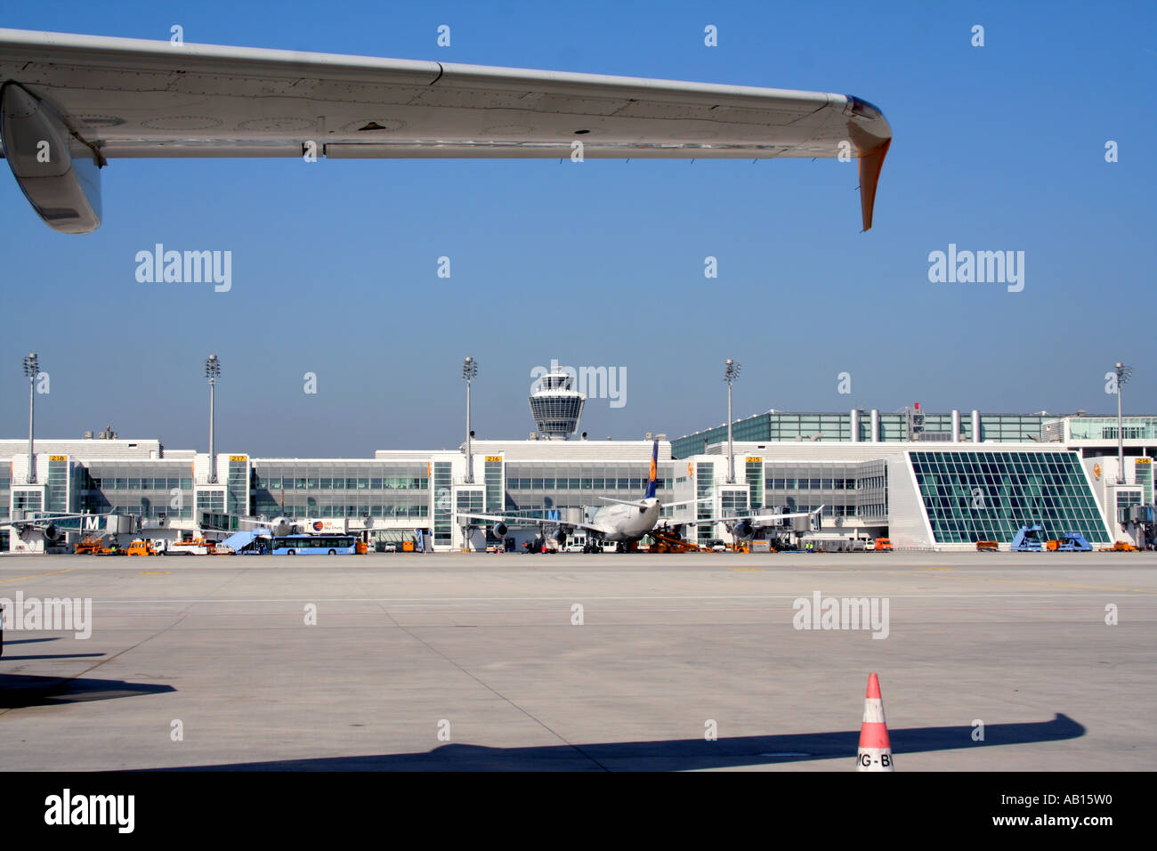 Munich Airport Franz Josef Strauss terminal building seen from runway ...