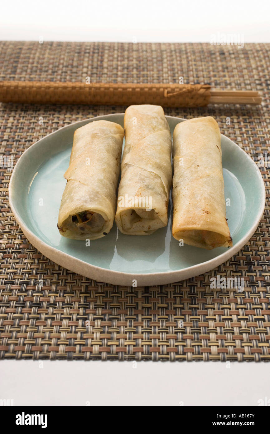 Three spring rolls FoodCollection Stock Photo - Alamy