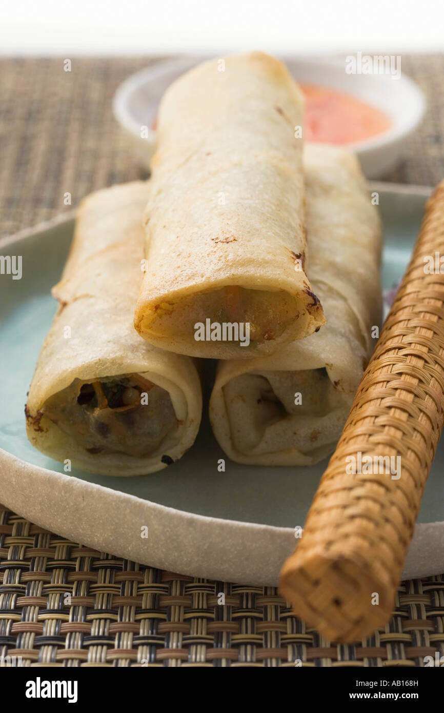 Three spring rolls FoodCollection Stock Photo - Alamy