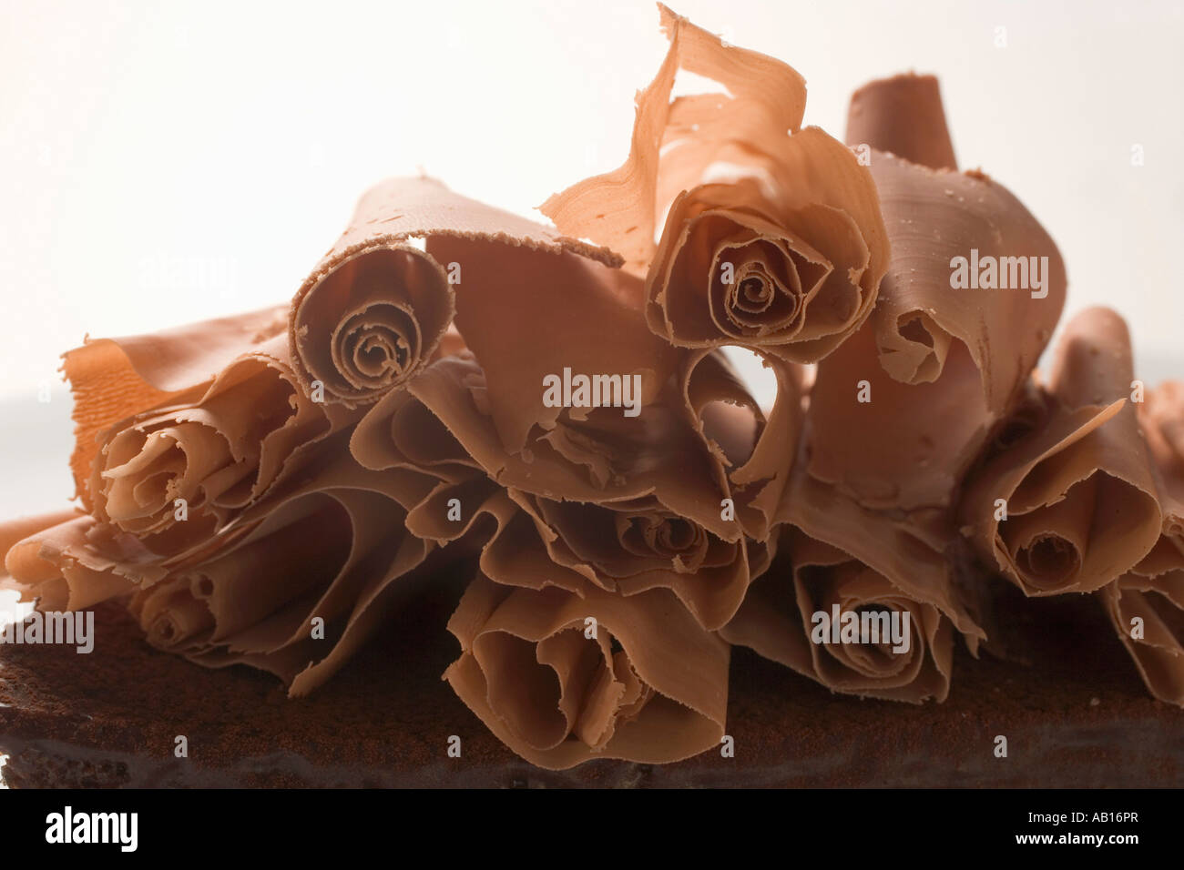 Chocolate curls on chocolate cake FoodCollection Stock Photo - Alamy