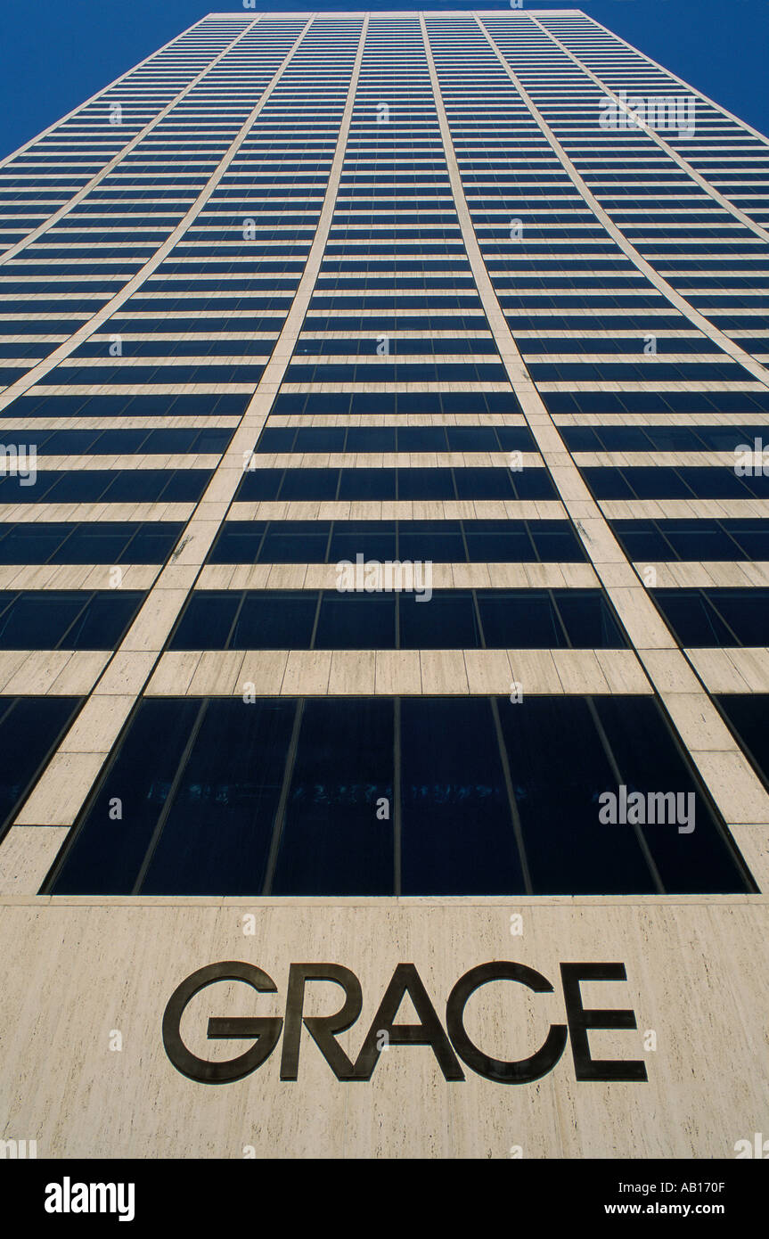 Looking up at the facade of the Grace Building skyscraper on 42nd St ...