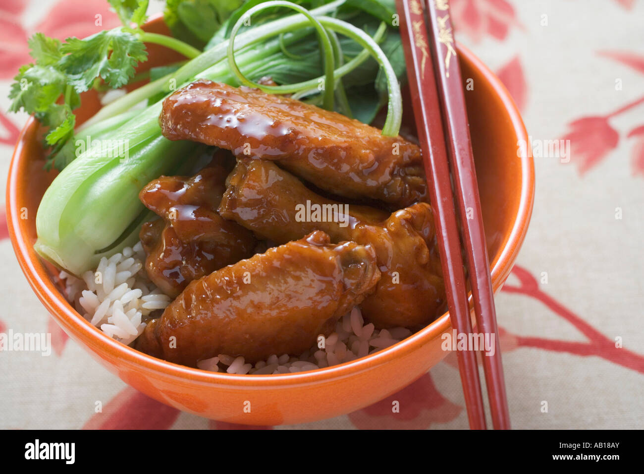 Chicken wings with rice and pak choi Asia FoodCollection Stock Photo ...