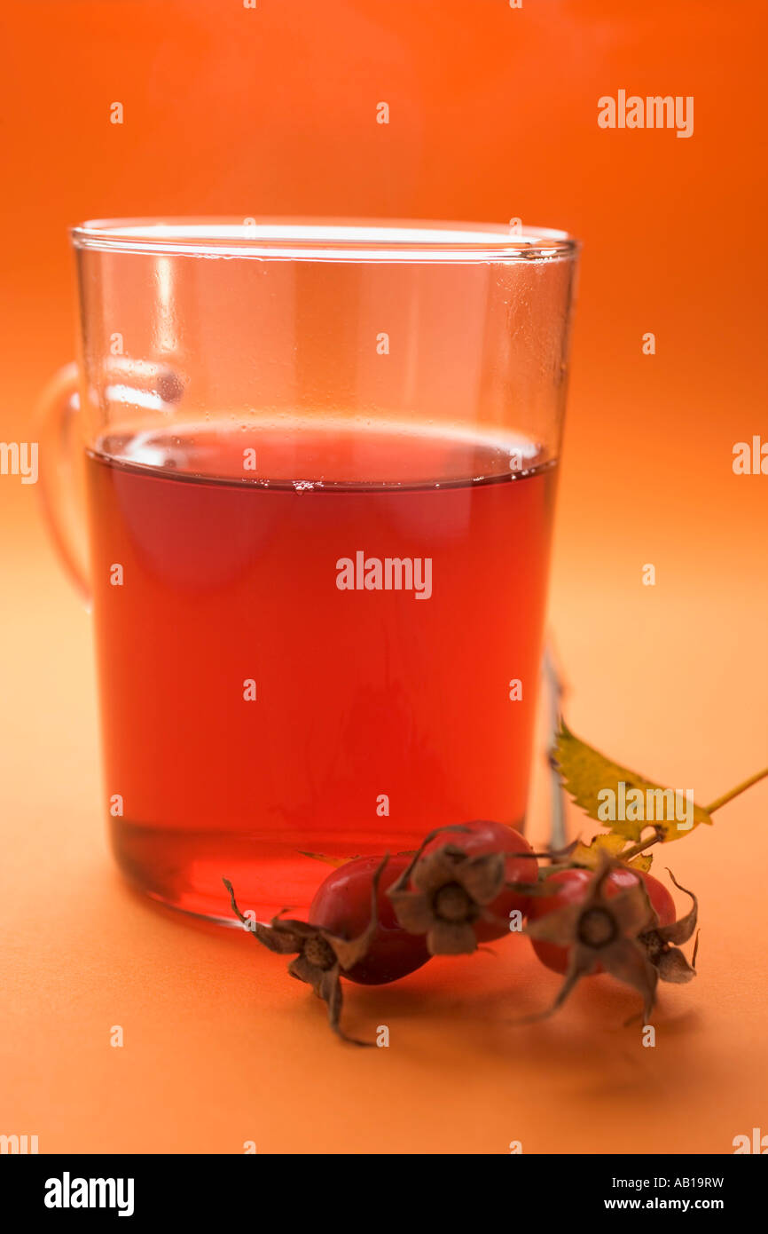 Rose hip tea in glass cup sprig of fresh rose hips FoodCollection Stock ...