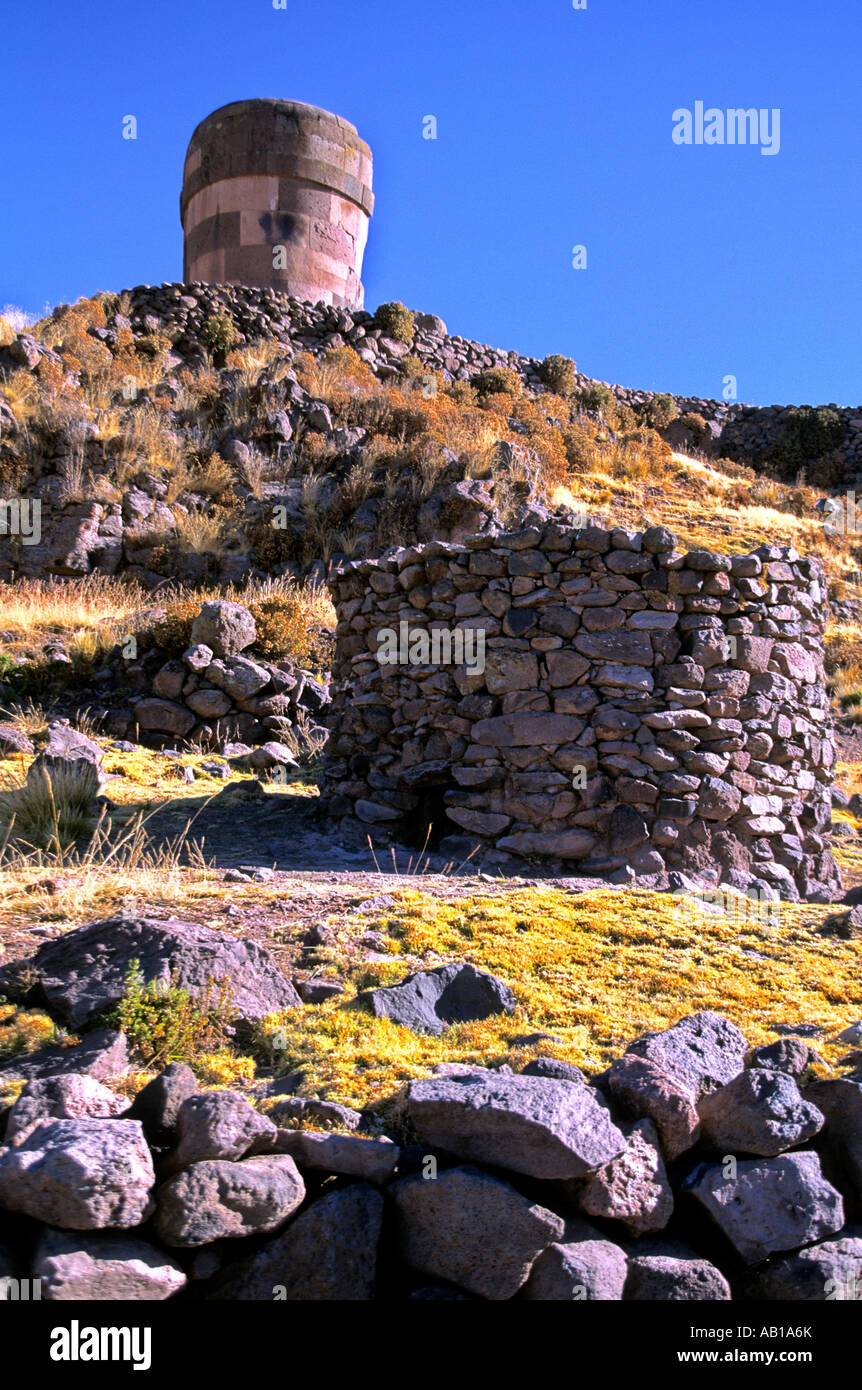 Incan funerary towers chullpas of the Colla people on Lake Umayo near ...