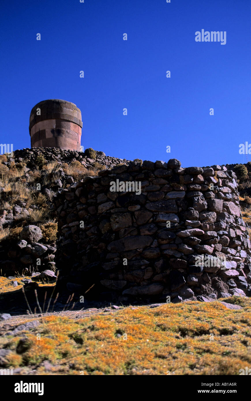 Incan funerary towers chullpas of the Colla people on Lake Umayo near ...