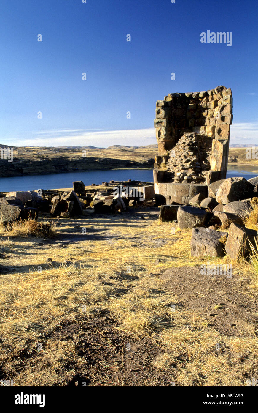 Incan funerary towers chullpas of the Colla people on Lake Umayo near ...