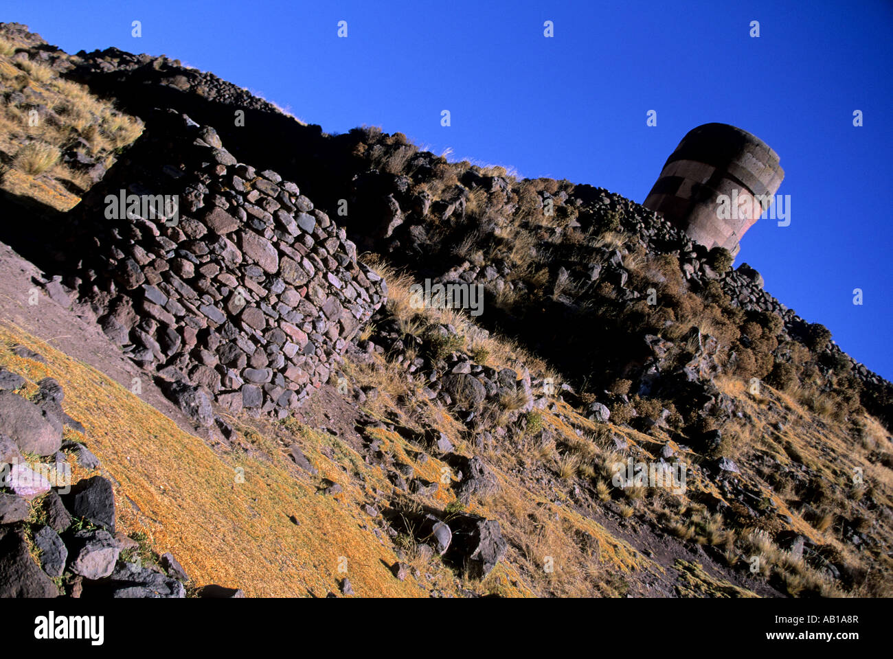 Incan funerary towers chullpas of the Colla people on Lake Umayo near ...