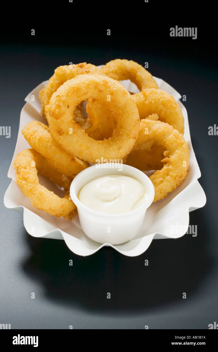 Deep fried onion rings with mayonnaise FoodCollection Stock Photo - Alamy
