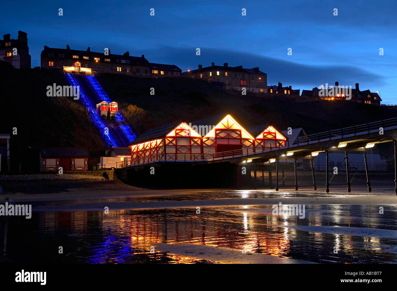 The newly illuminated Saltburn Pier and Cliff lift Saltburn Tees Valley ...